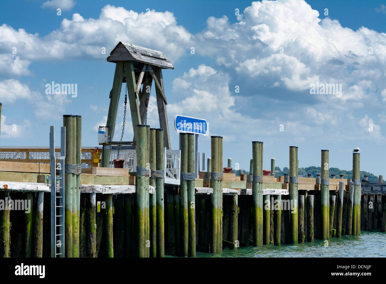 Boston, Massachusetts - July 5 2013 - Wharf at Georges Island. The ...