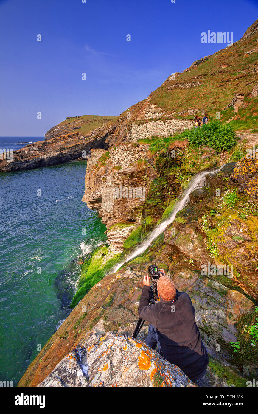 Tintagel Beach Waterfall Stock Photo - Alamy