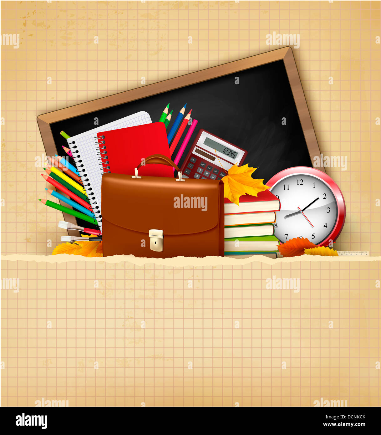 Back to school. Background with school supplies and old paper. Vector ...