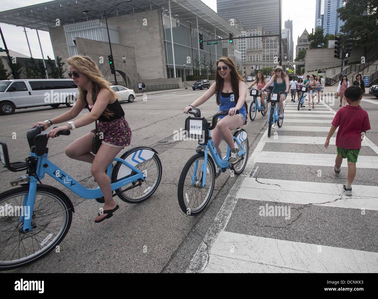 Chicago, Illinois, USA. 19th Aug, 2013. People ride Bivvy bikes on ...