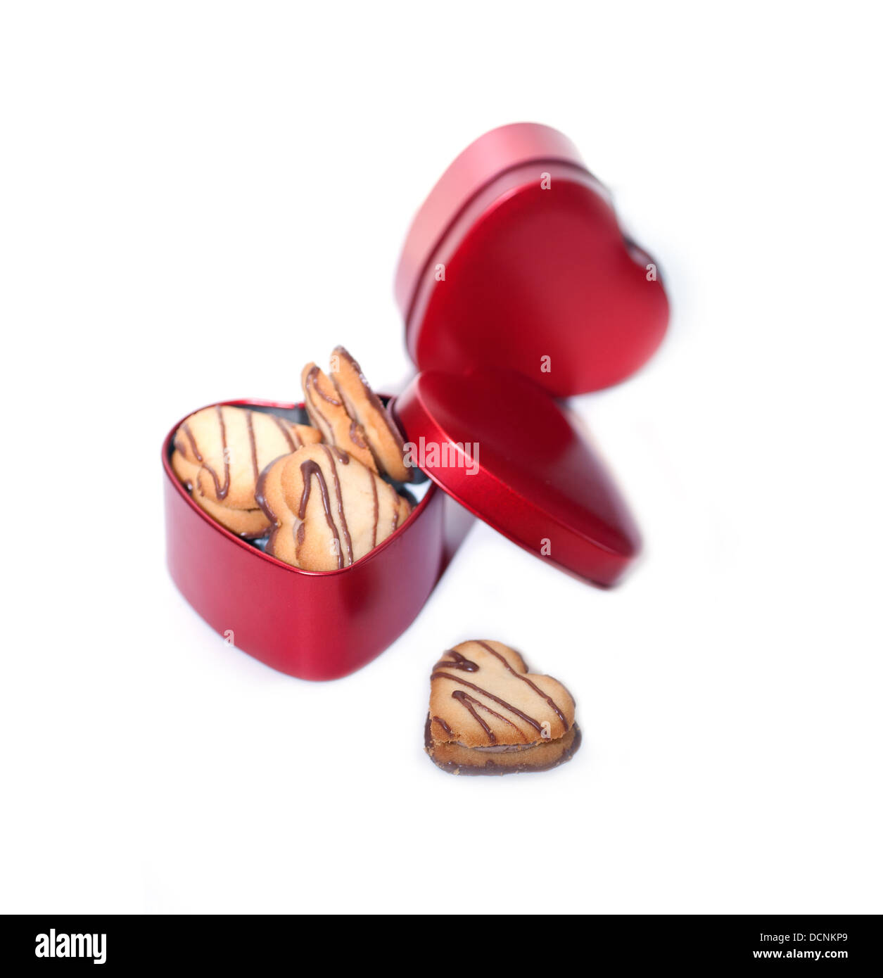 heart shaped cream cookies on red heart metal box Stock Photo - Alamy