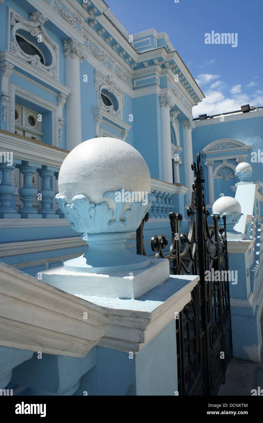Gate to a restored blue and white Spanish colonial mansion in Merida ...