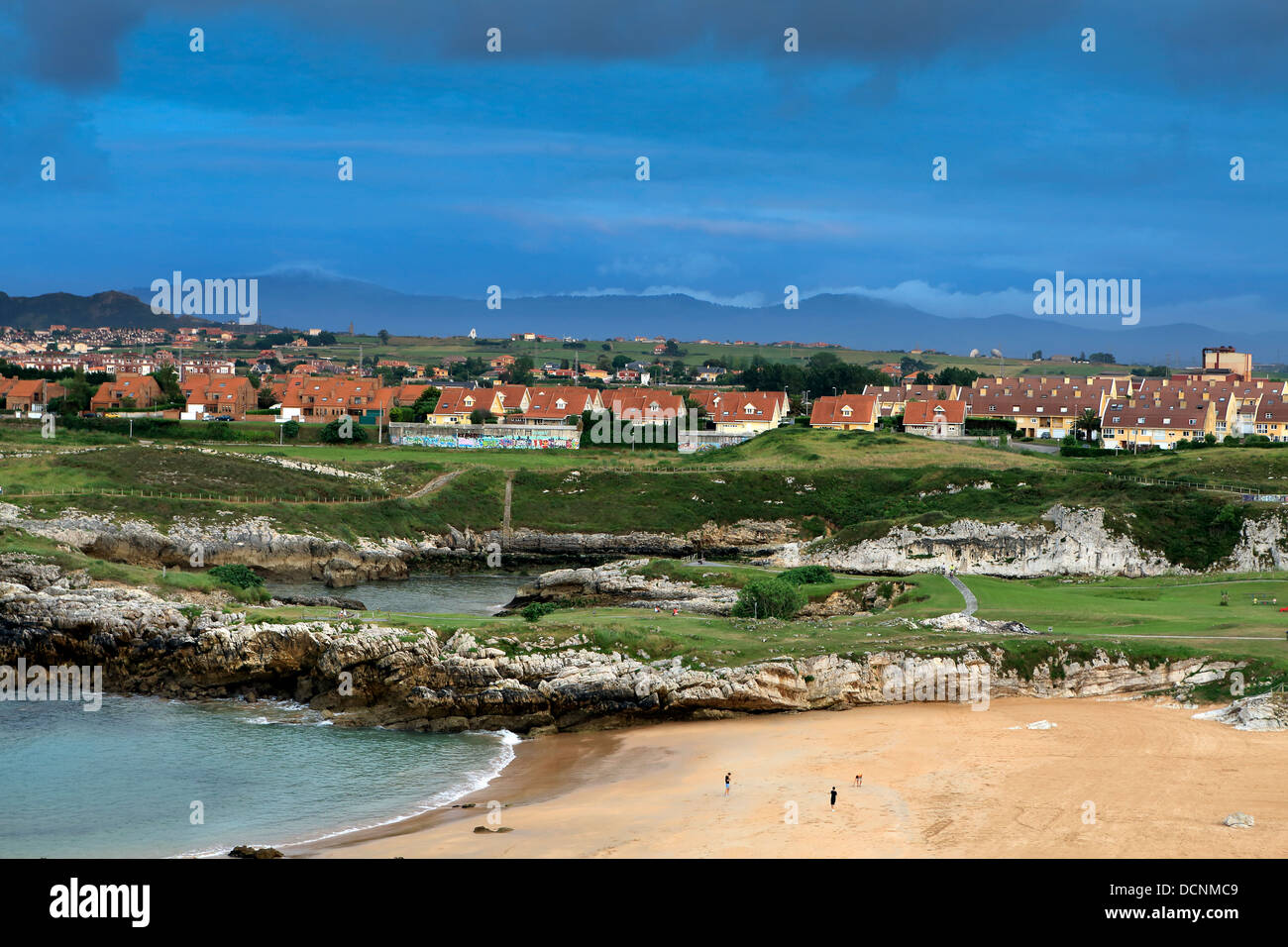Scenic rocky coast and sandy beach at Soto De La Marina near Santander ...
