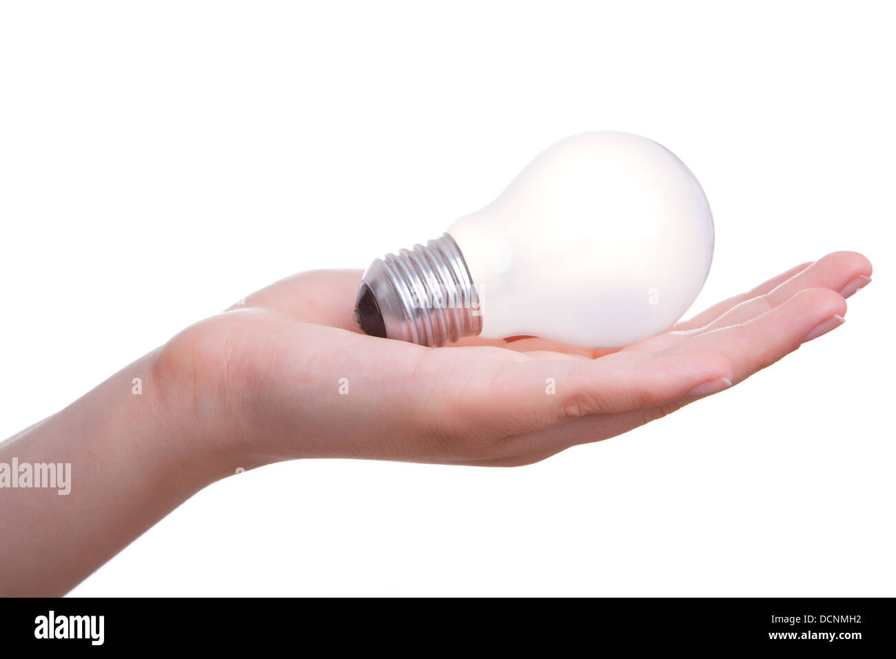 woman hand with lamp bulb, isolated on white background Stock Photo - Alamy