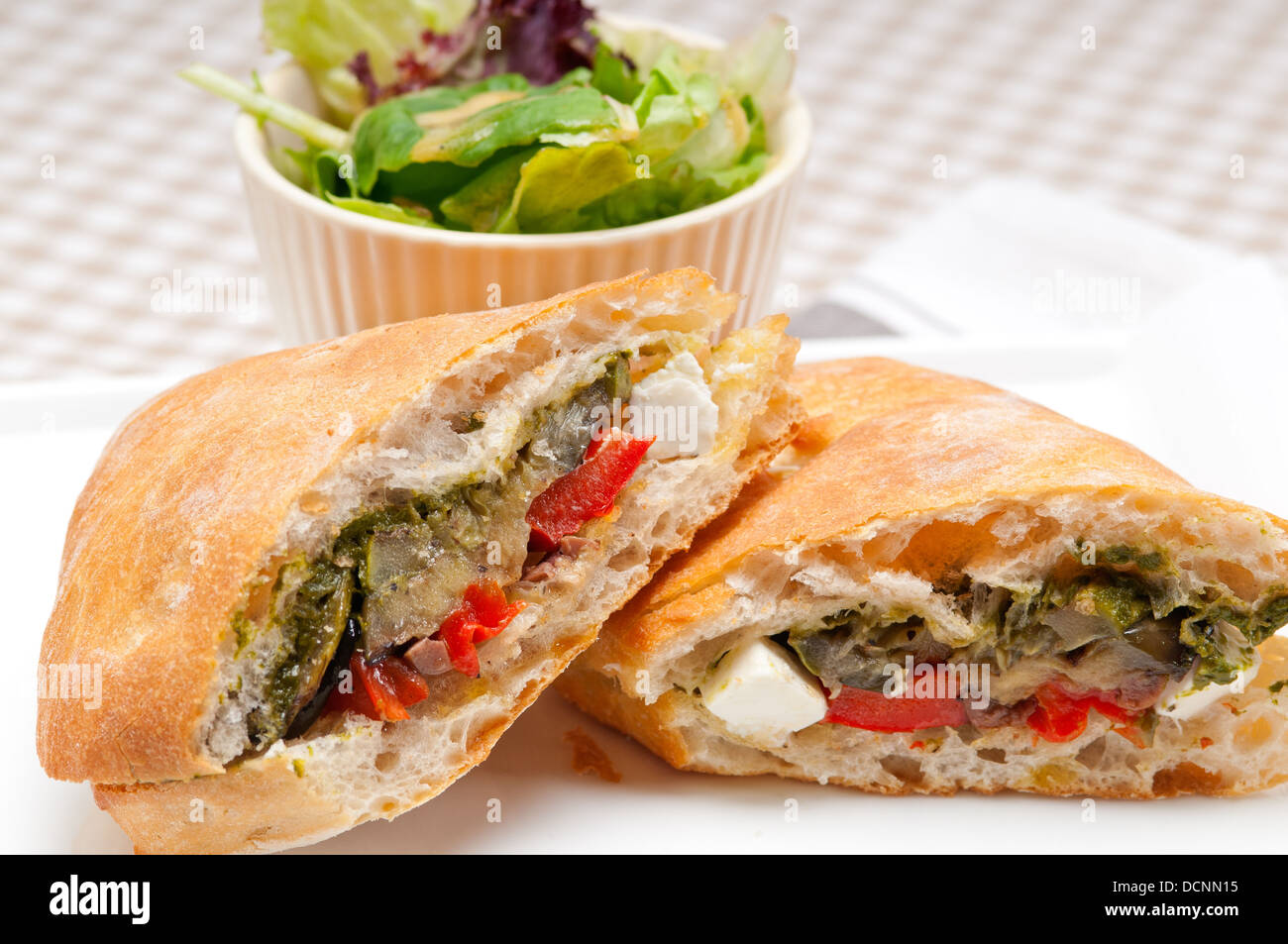 ciabatta panini sandwichwith vegetable and feta Stock Photo - Alamy