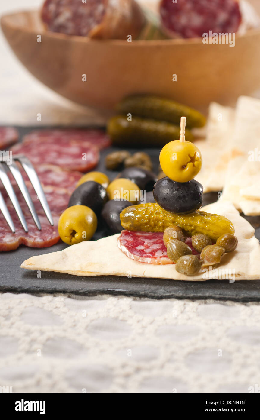 cold cut platter with pita bread and pickles Stock Photo - Alamy