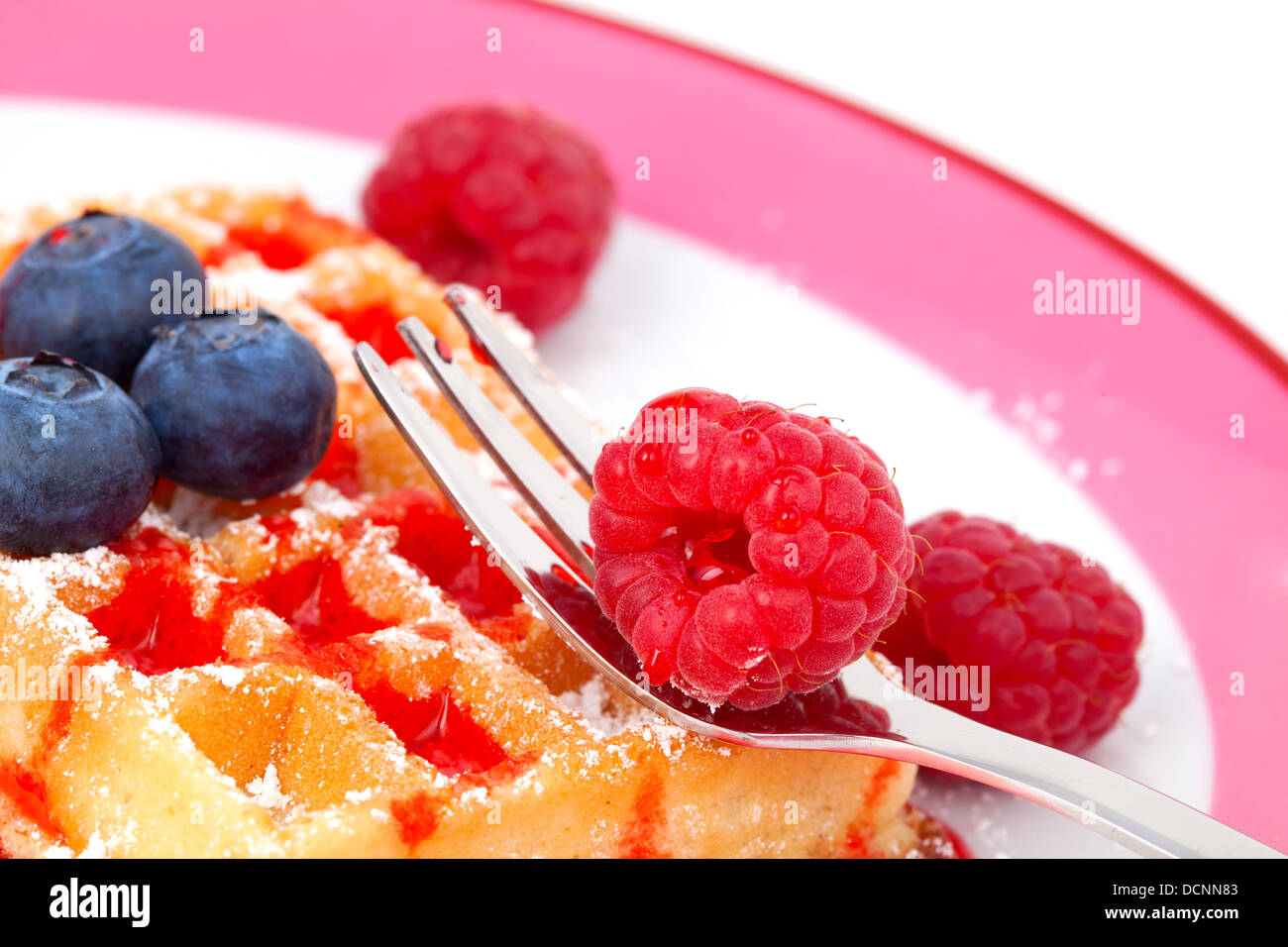 belgian waffles with syrup or served on a plate, garnished with Stock ...