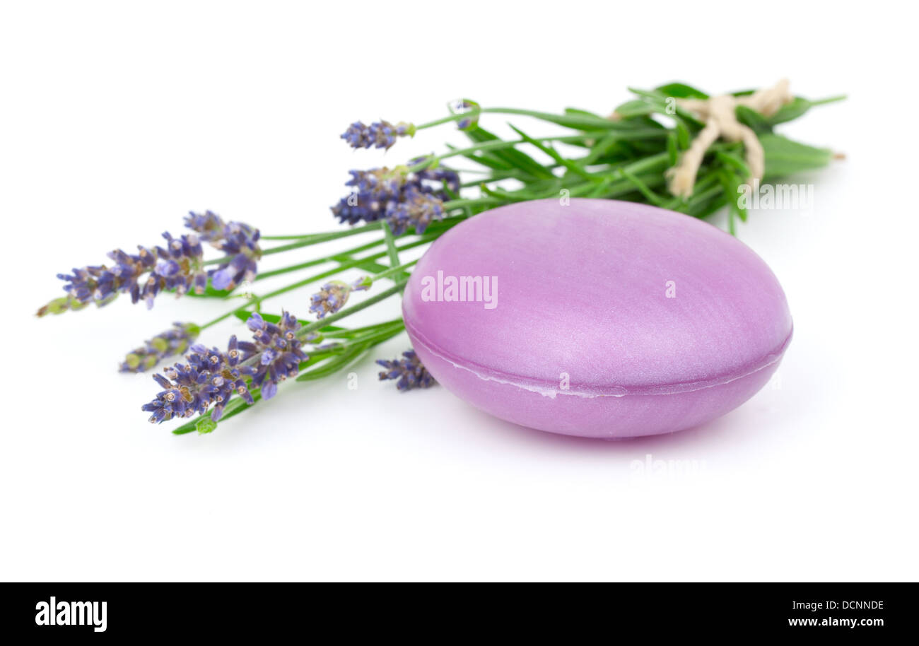Lavender soap and lavender flower, isolated on white background Stock ...