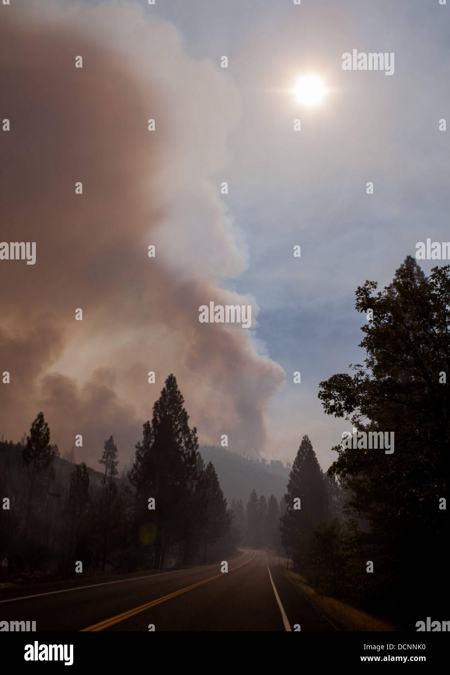 Buck Meadows, CA, USA. 20th Aug, 2013. Highway 120 at Buck Meadows camp ...