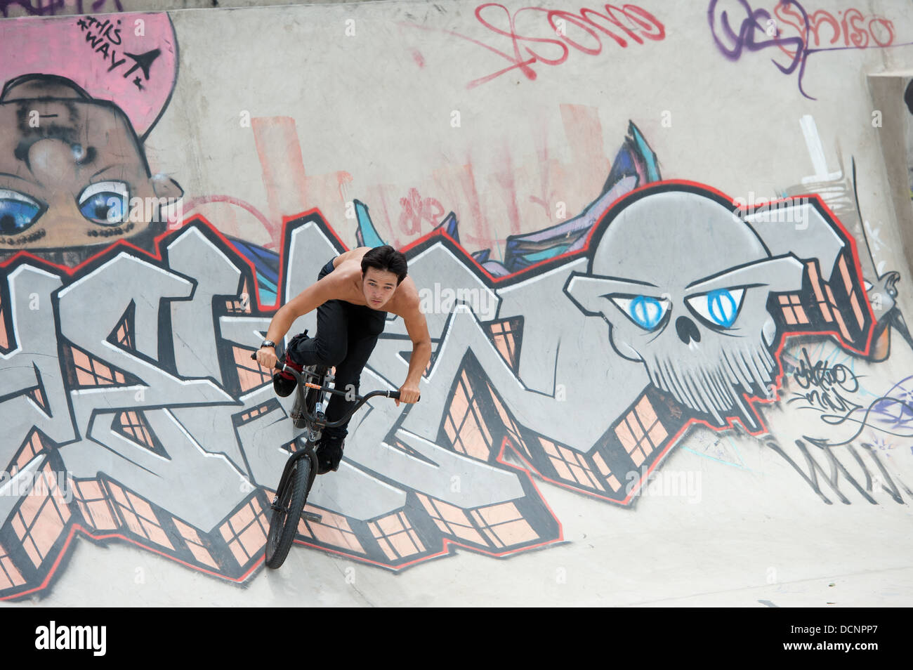 Cyclist on skateboard ramp, Durban, South Africa Stock Photo - Alamy