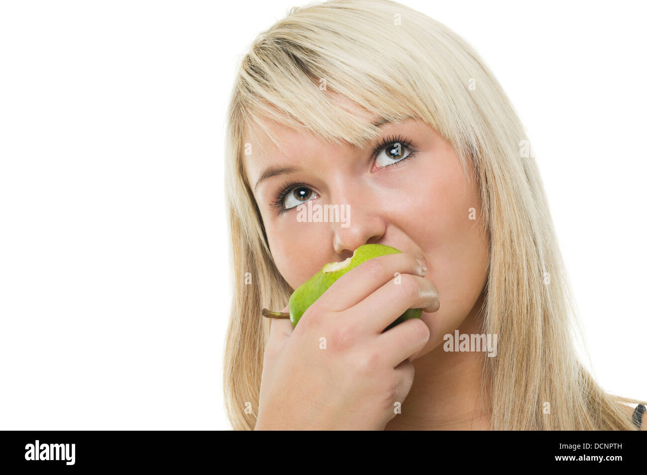 Face woman enjoying green apple hi-res stock photography and images - Alamy