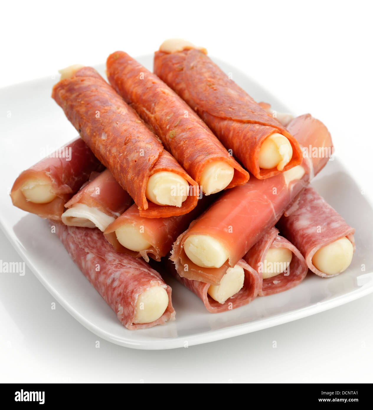 Meat And Salami Rolls With Cheese Stock Photo - Alamy