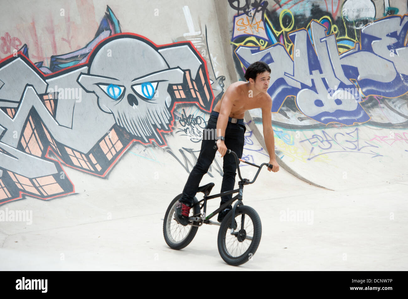 Cyclist on skateboard ramp, Durban, South Africa Stock Photo - Alamy