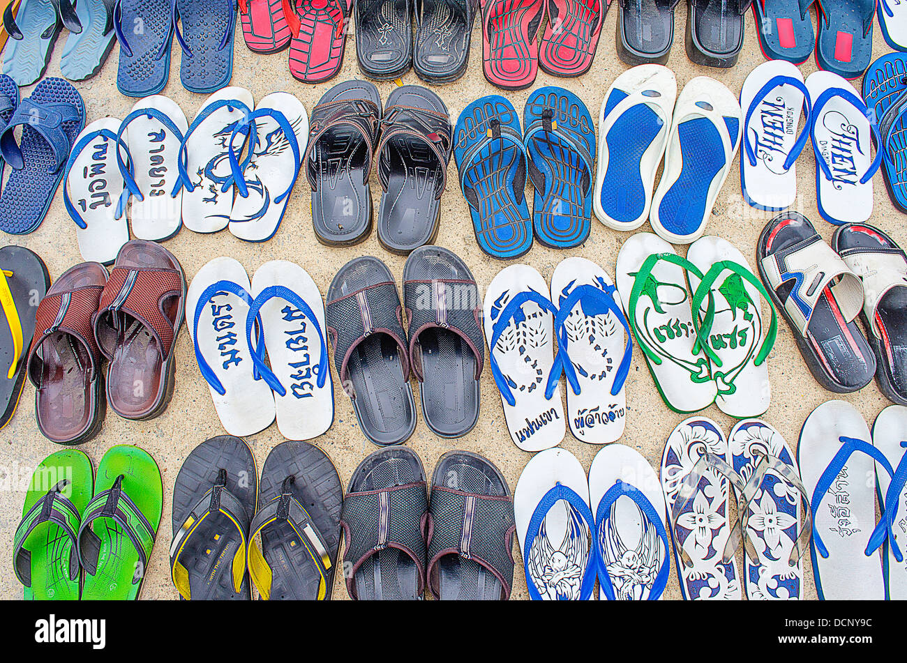 Many Type of Sandal on the floor Stock Photo - Alamy