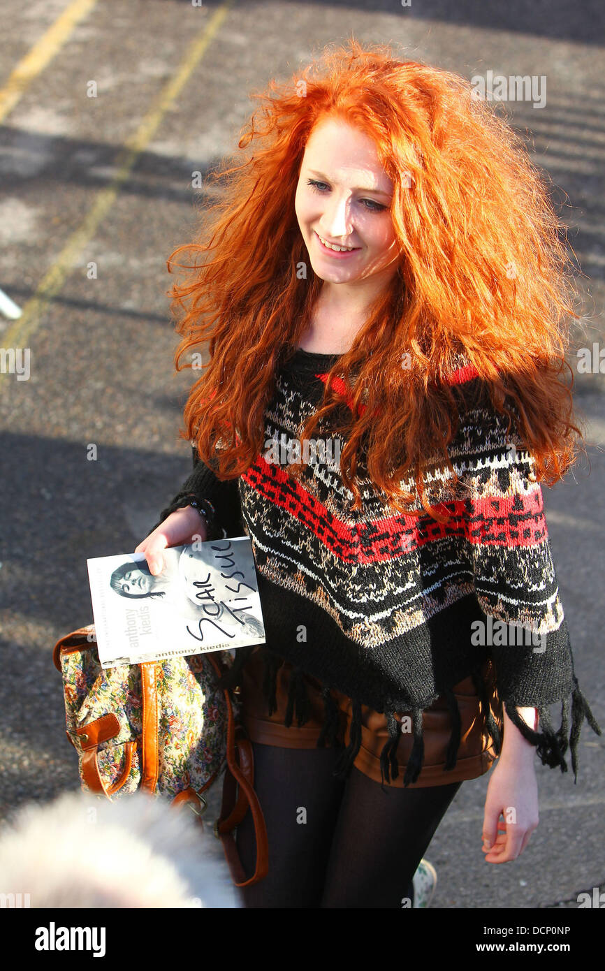 X Factor Finalist Janet Devlin arriving at the X factor Studios holding ...