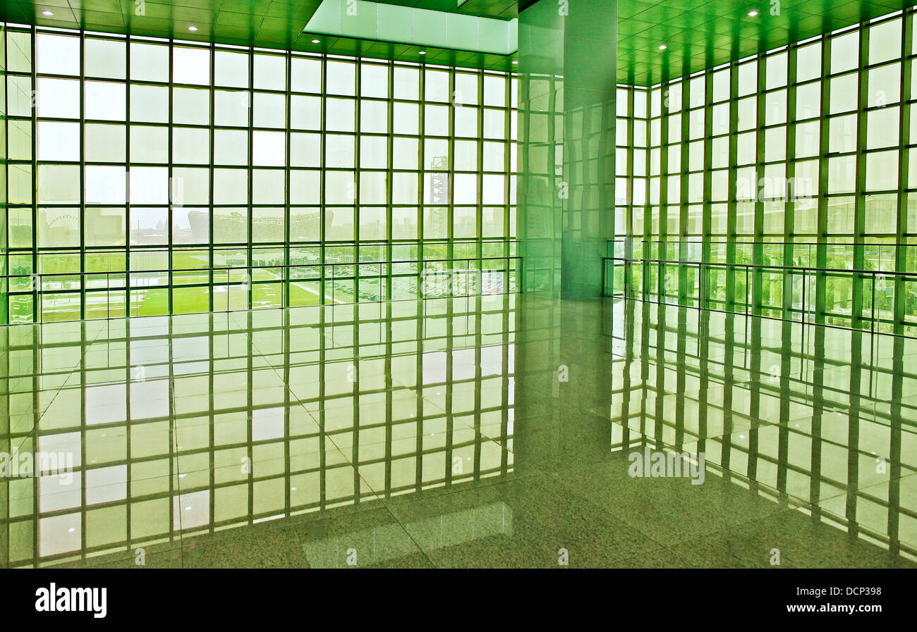 Green glass wall and hall Stock Photo - Alamy