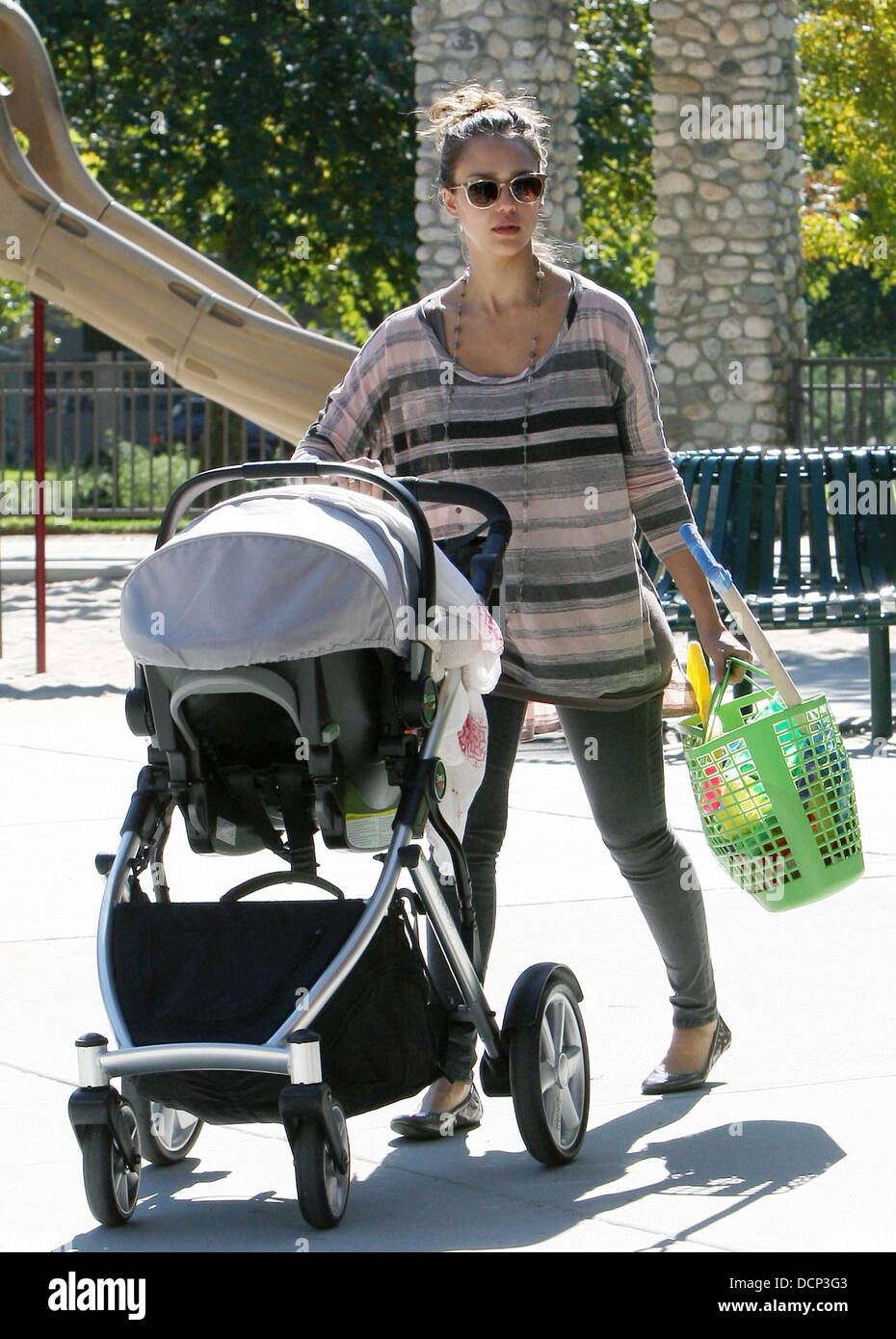 Jessica Alba pushes baby Haven Warren in a stroller as she enjoys some ...