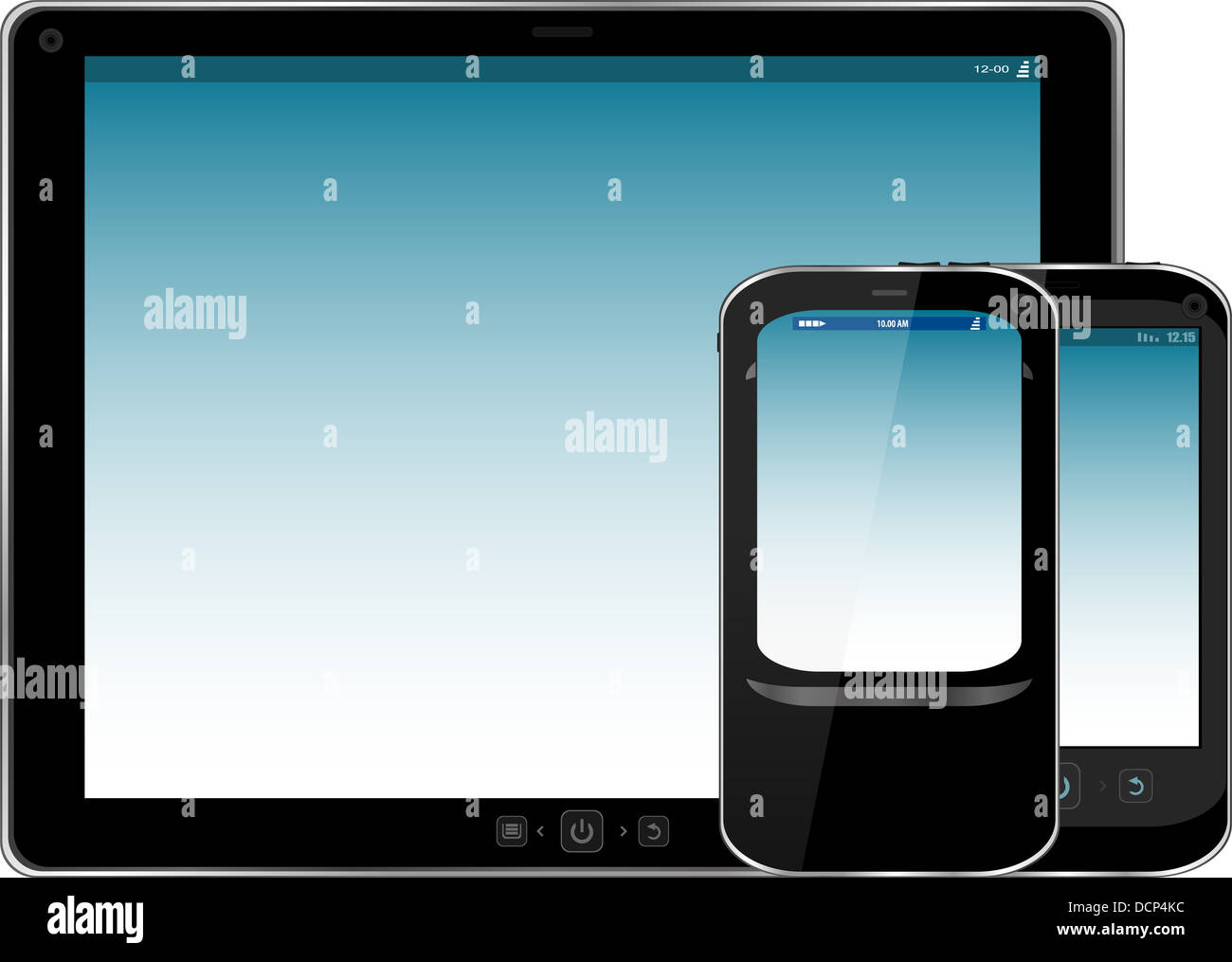 Set of modern digital tablet PC with mobile smart phone. Isolated on ...