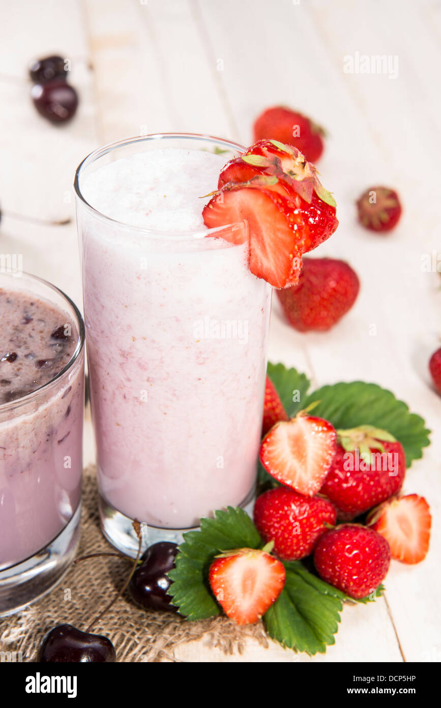 Fresh made Milkshakes (Strawberry and Cherry Stock Photo - Alamy