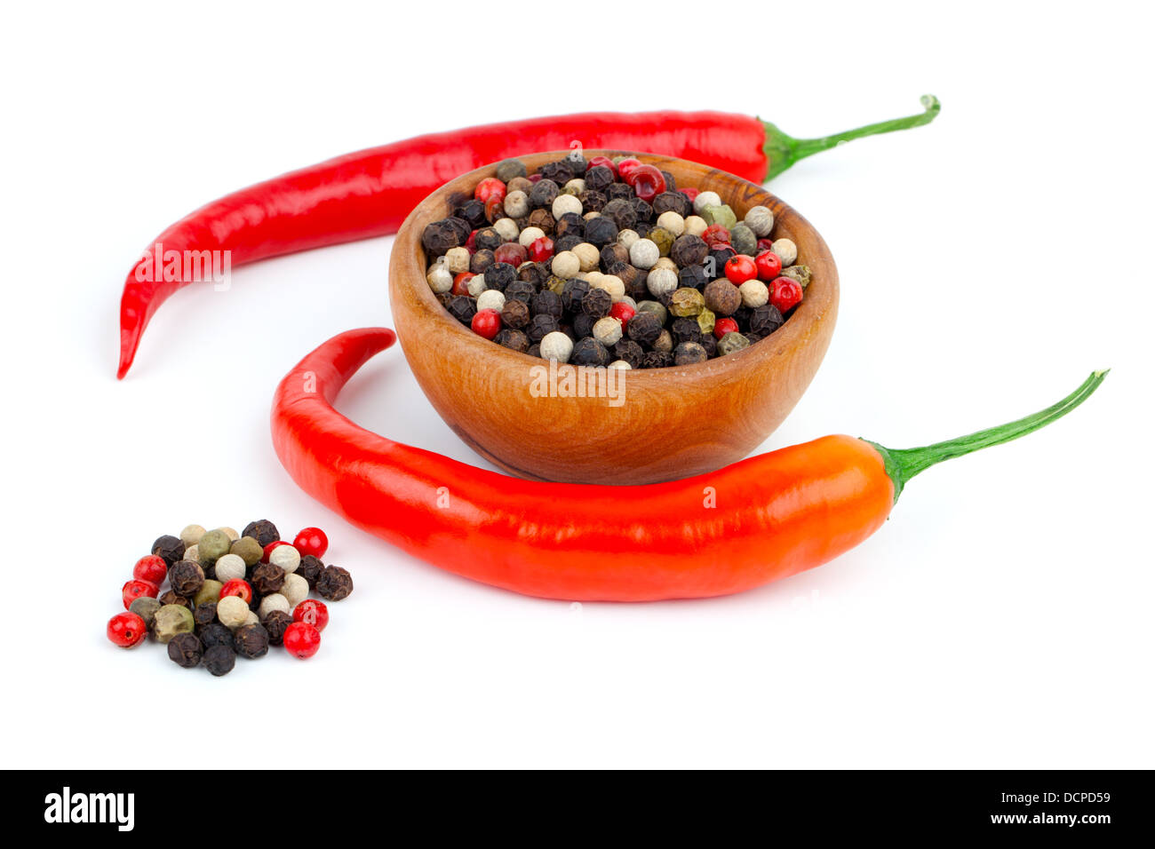 Red chili pepper and Colored Peppers Mix, isolated on white back Stock ...