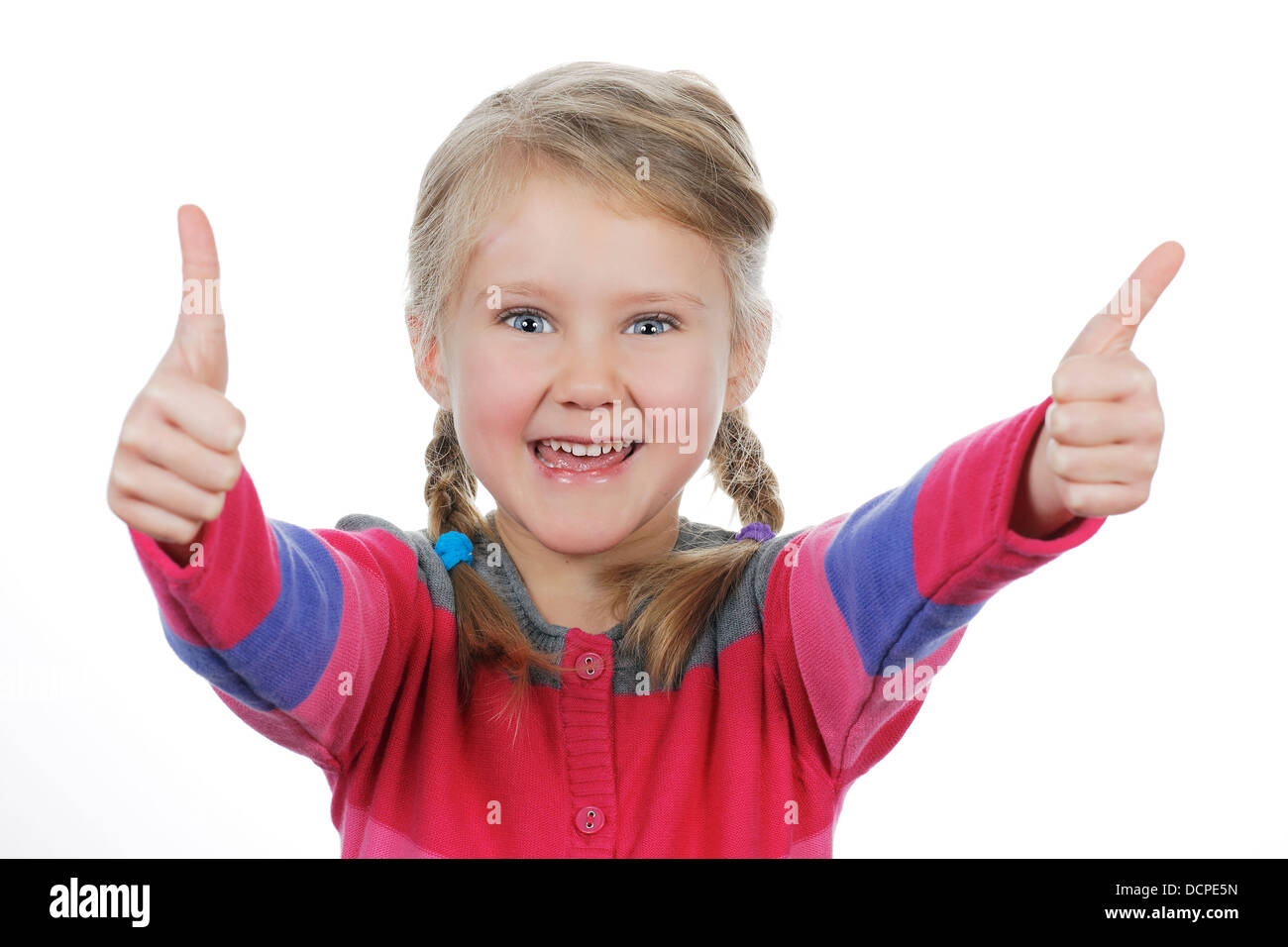 girl showing thumbs up on white Stock Photo - Alamy