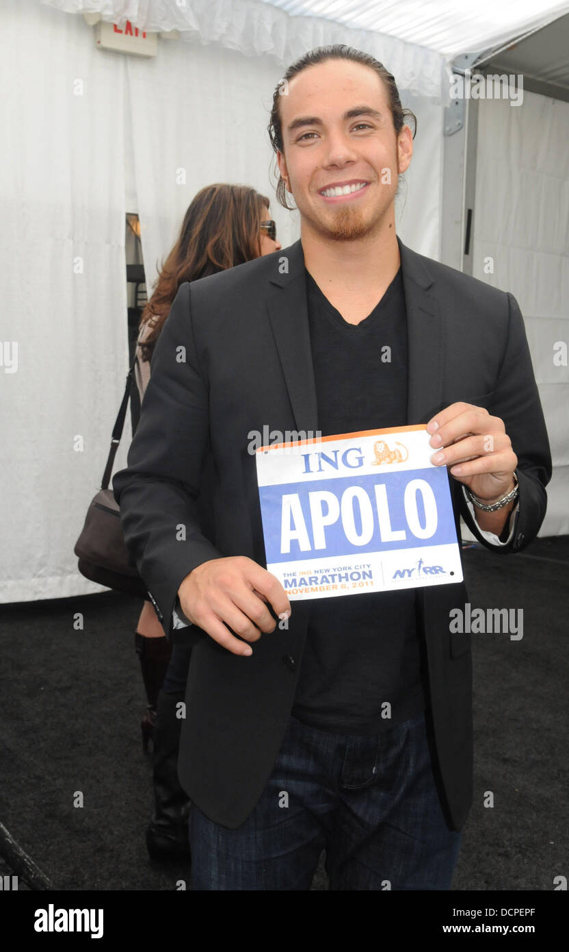 Apolo Ohno attending a press conference ahead of the New York Marathon ...
