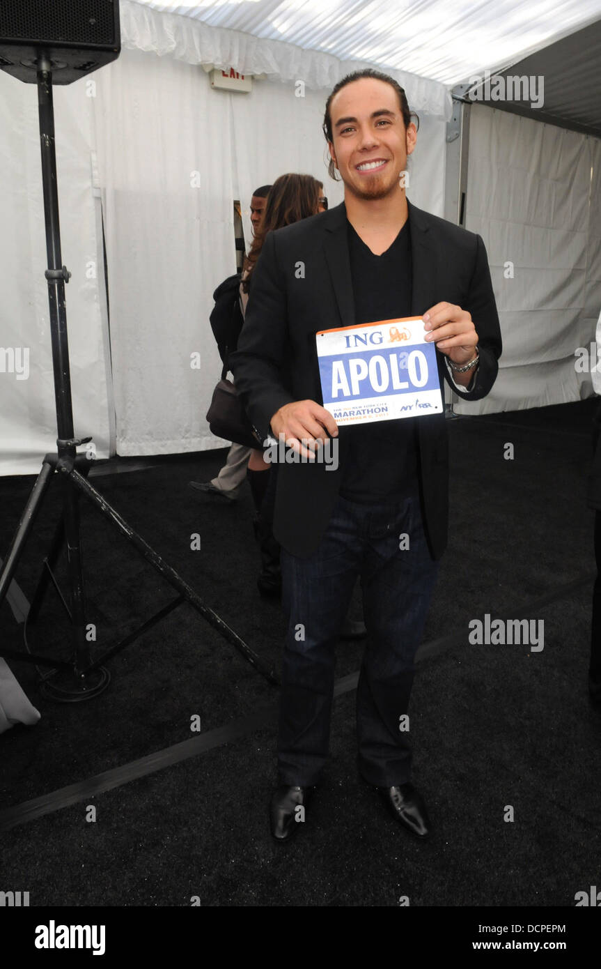 Apolo Ohno attending a press conference ahead of the New York Marathon ...