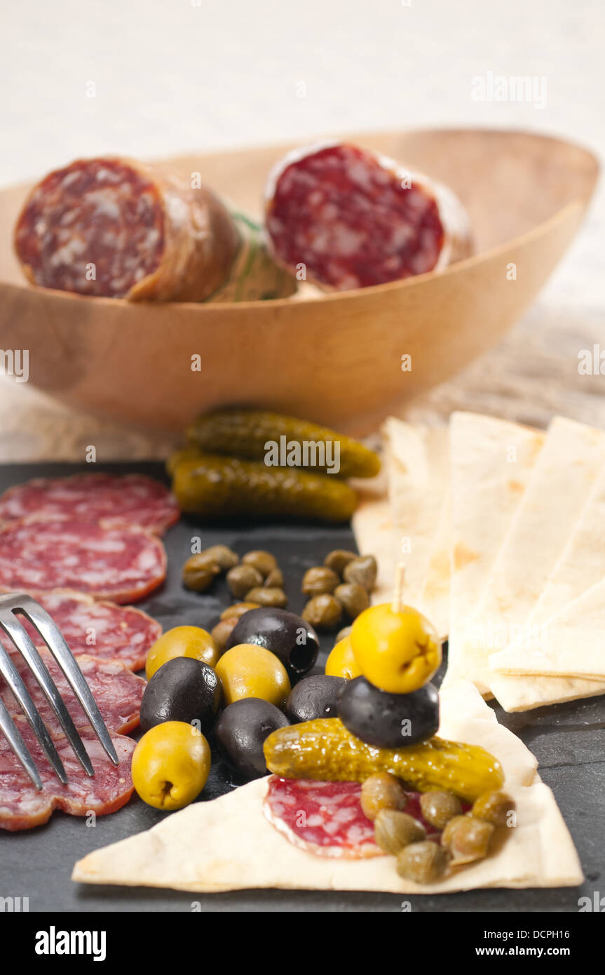 cold cut platter with pita bread and pickles Stock Photo - Alamy