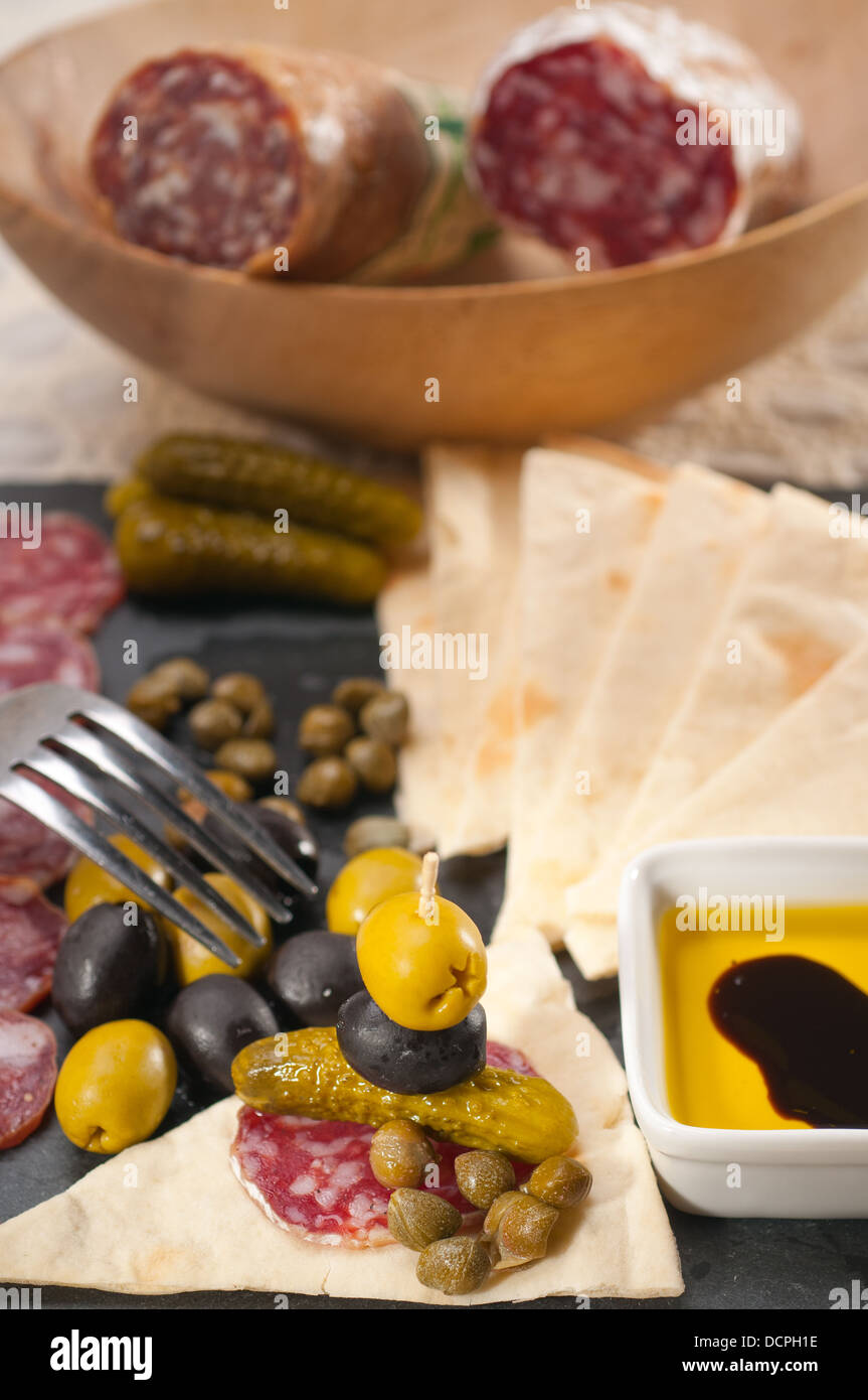 cold cut platter with pita bread and pickles Stock Photo - Alamy