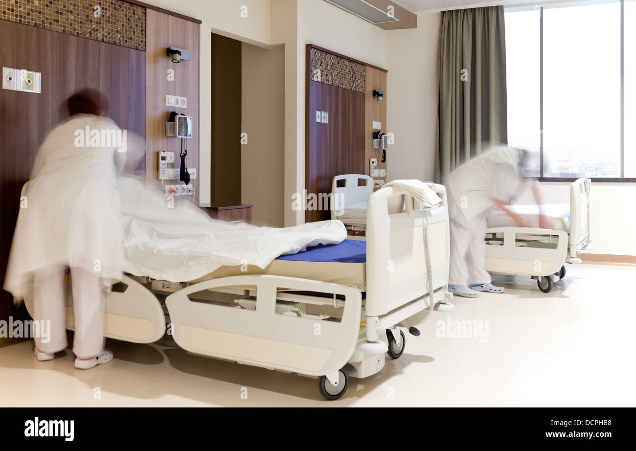 fixing hospital beds room Stock Photo - Alamy