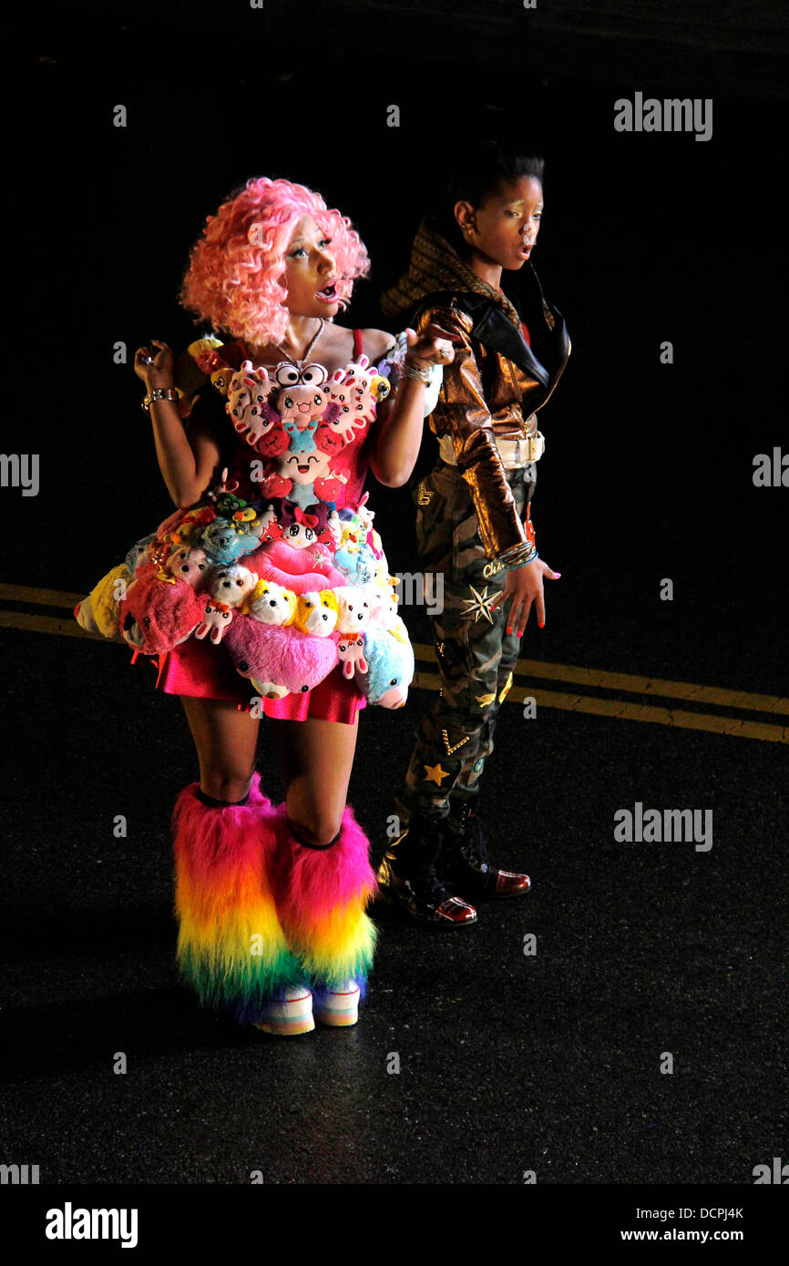 Nicki Minaj and Willow Smith The set for the music video of 'Fireball ...
