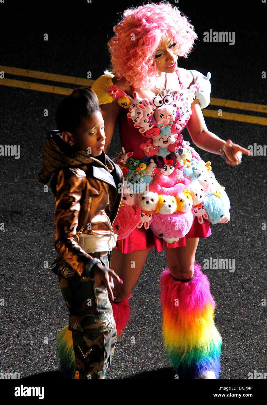 Nicki Minaj and Willow Smith The set for the music video of 'Fireball ...