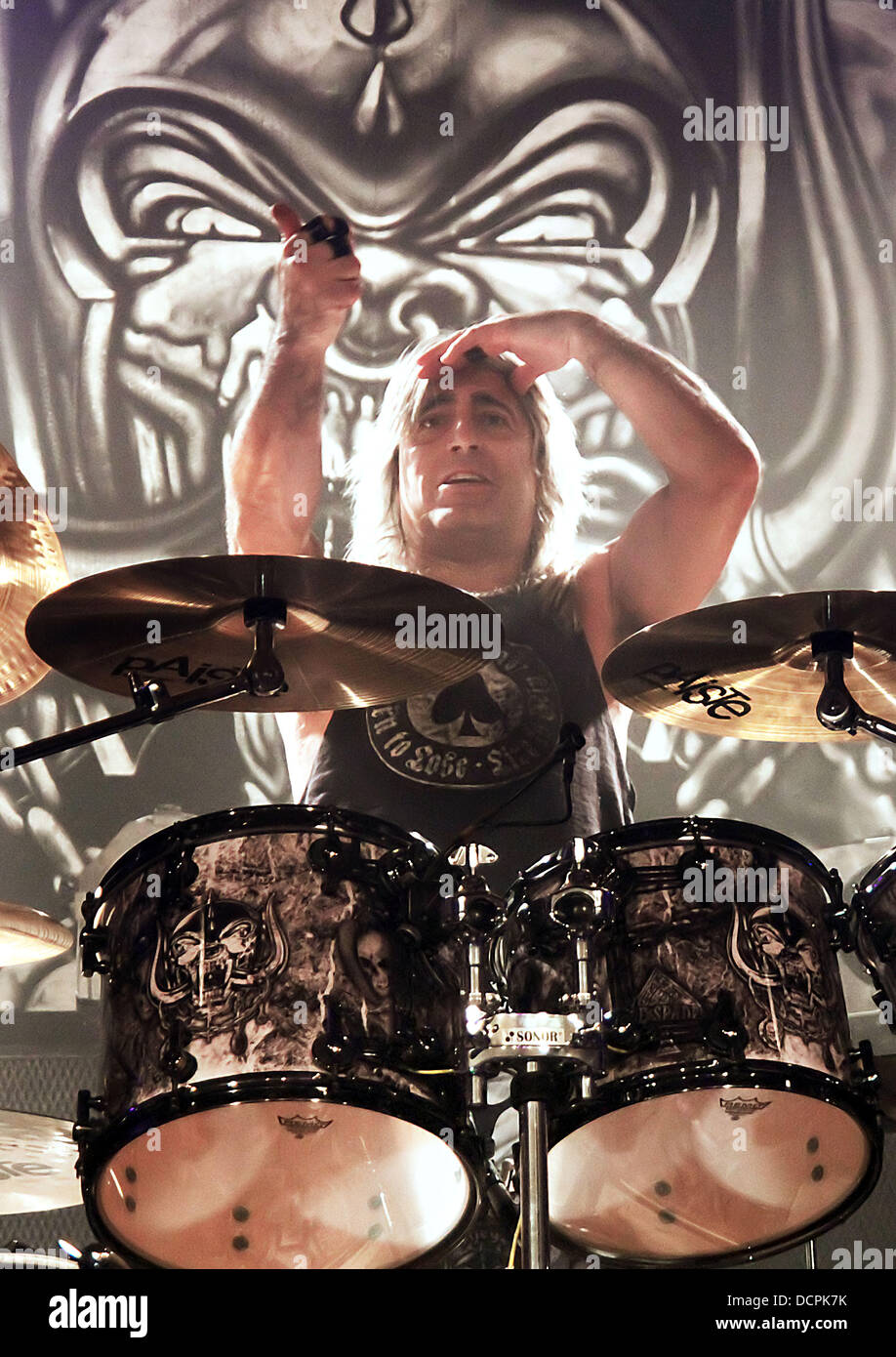 Mickey Dee of Motorhead performing on their 'The World is Yours' tour ...