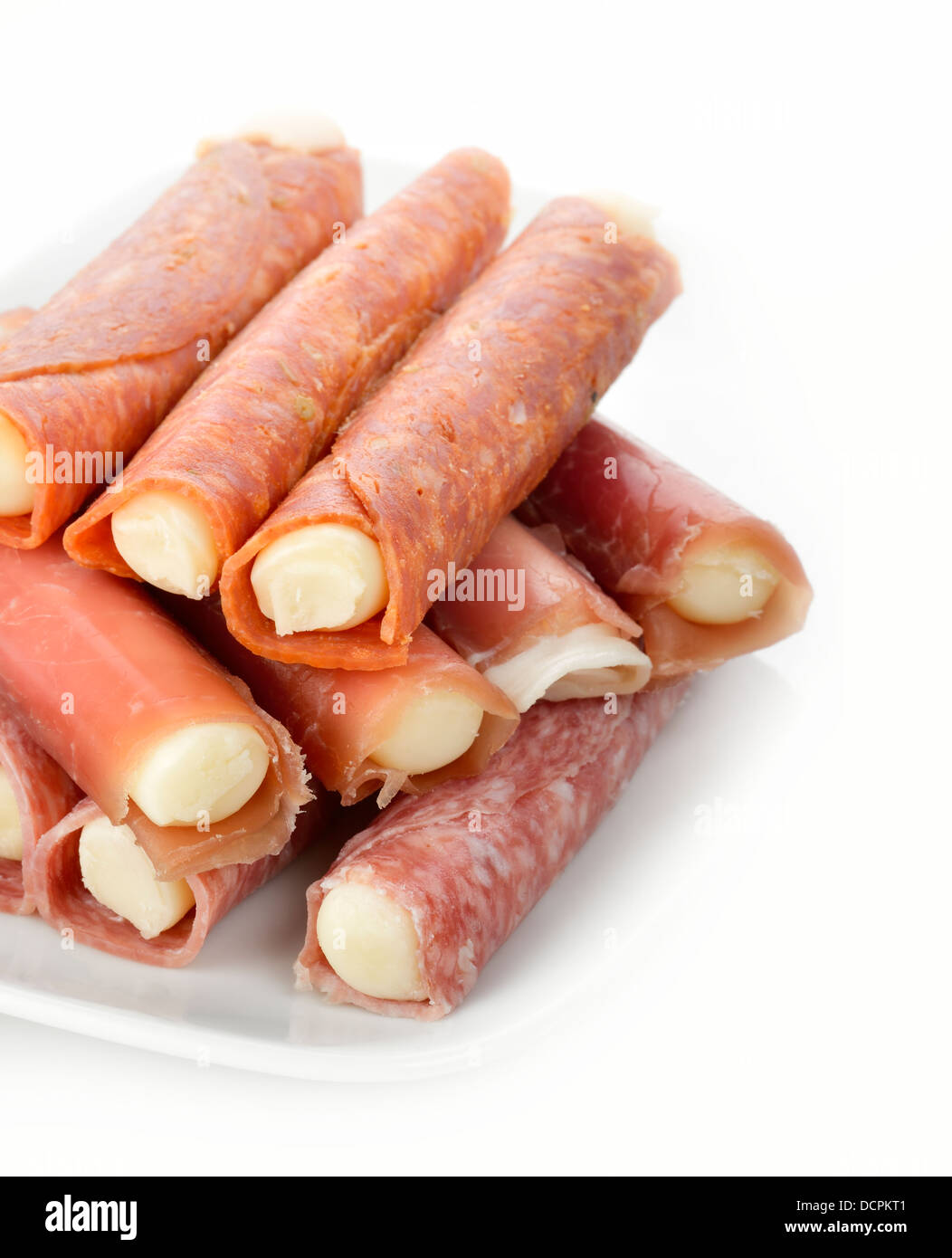 Meat And Salami Rolls With Cheese Stock Photo - Alamy