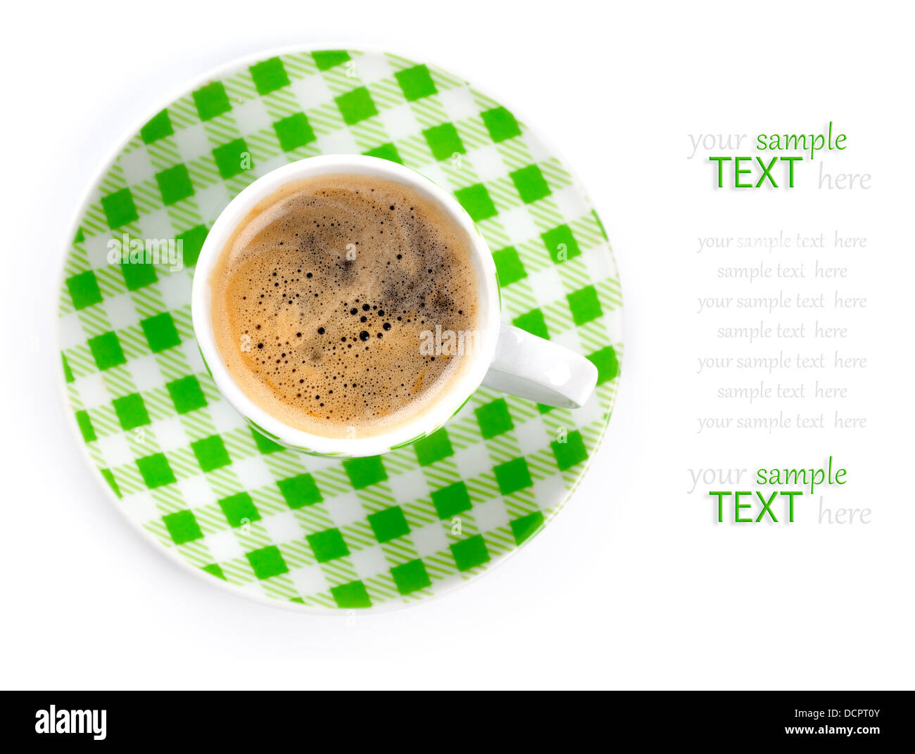 checked cup of coffee on white background Stock Photo - Alamy