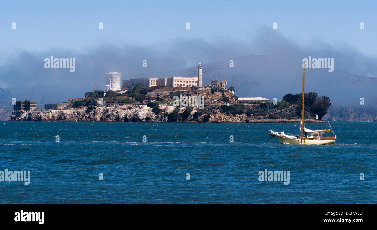 Alcatraz Island and Sailboat Stock Photo - Alamy