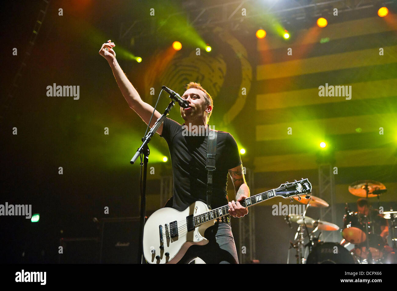 Tim McIlrath of Rise Against performing live at Brixton Academy London ...