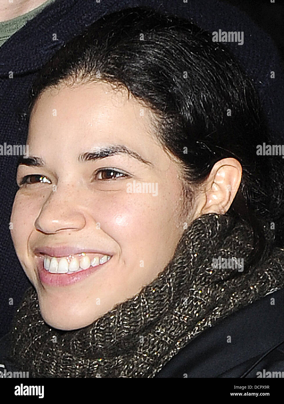 America Ferrera wearing the same scarf and coat as the night before ...