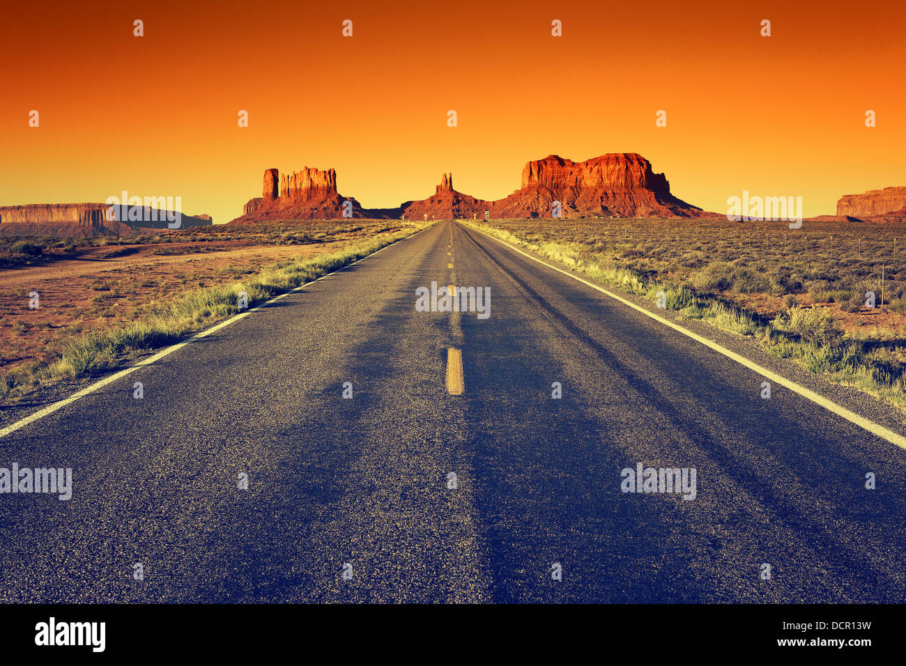 road to Monument Valley at sunset Stock Photo - Alamy