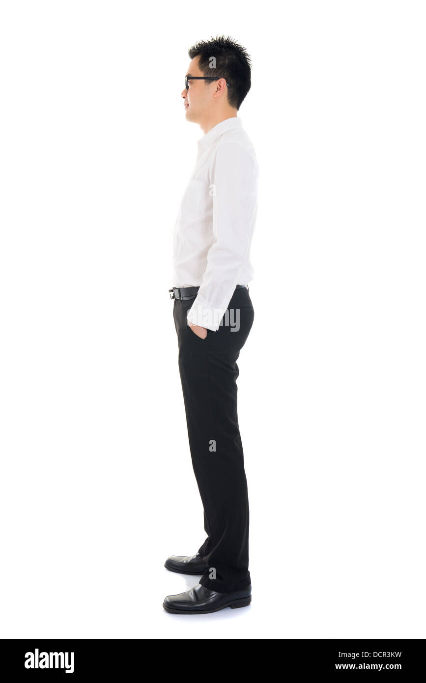 Young Asian business man full body side view isolated on white ...