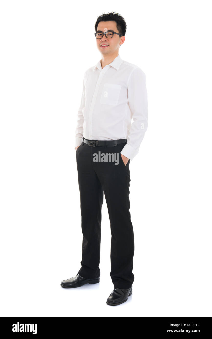 Full body Asian business man standing over white background Stock Photo ...