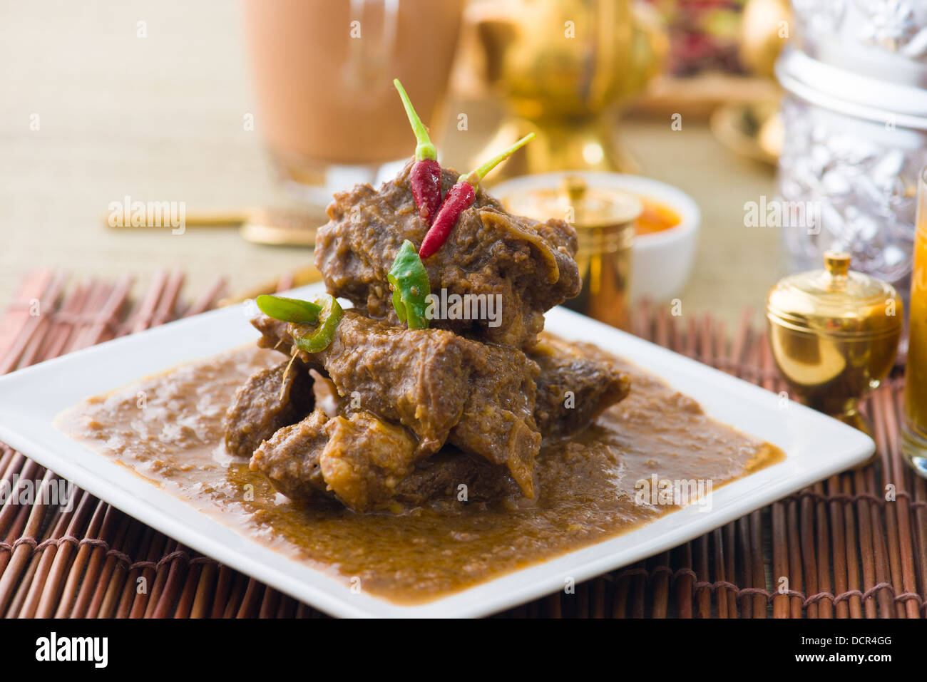 mutton korma famous food with traditional indian background items Stock ...