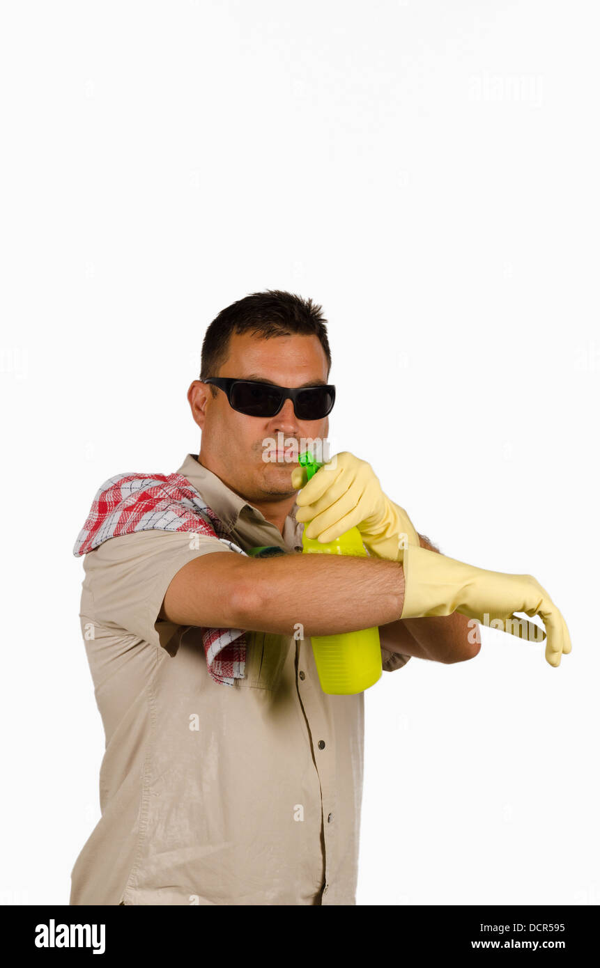 Mr. cleaning, Latin male cleaning his house Stock Photo - Alamy