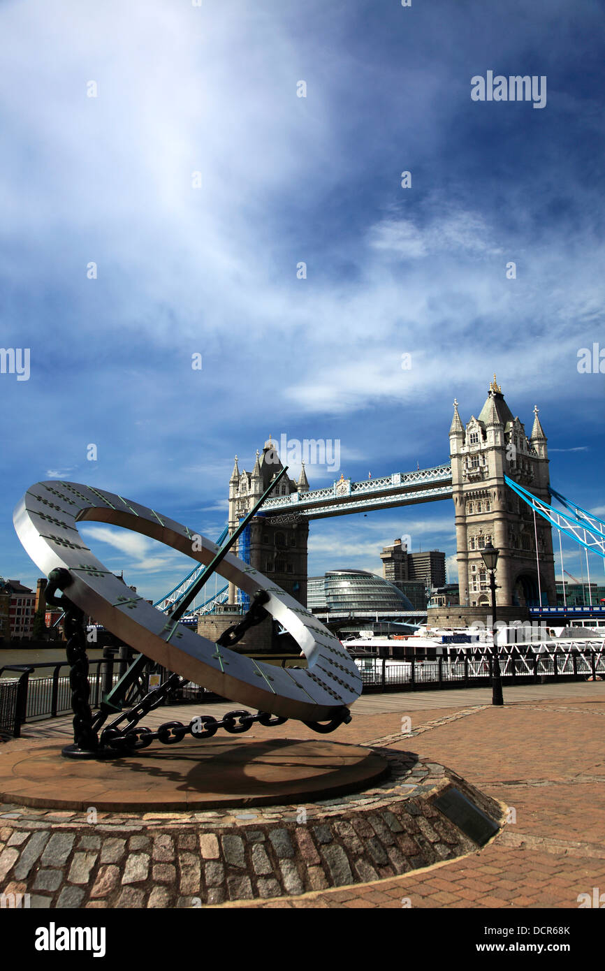 Girl and Dolphin Statue, North Bank, Tower Bridge, River Thames, London ...