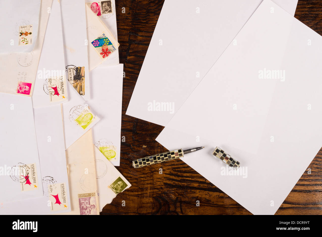 Envelopes, stamps and writing paper from the snail mail times Stock ...