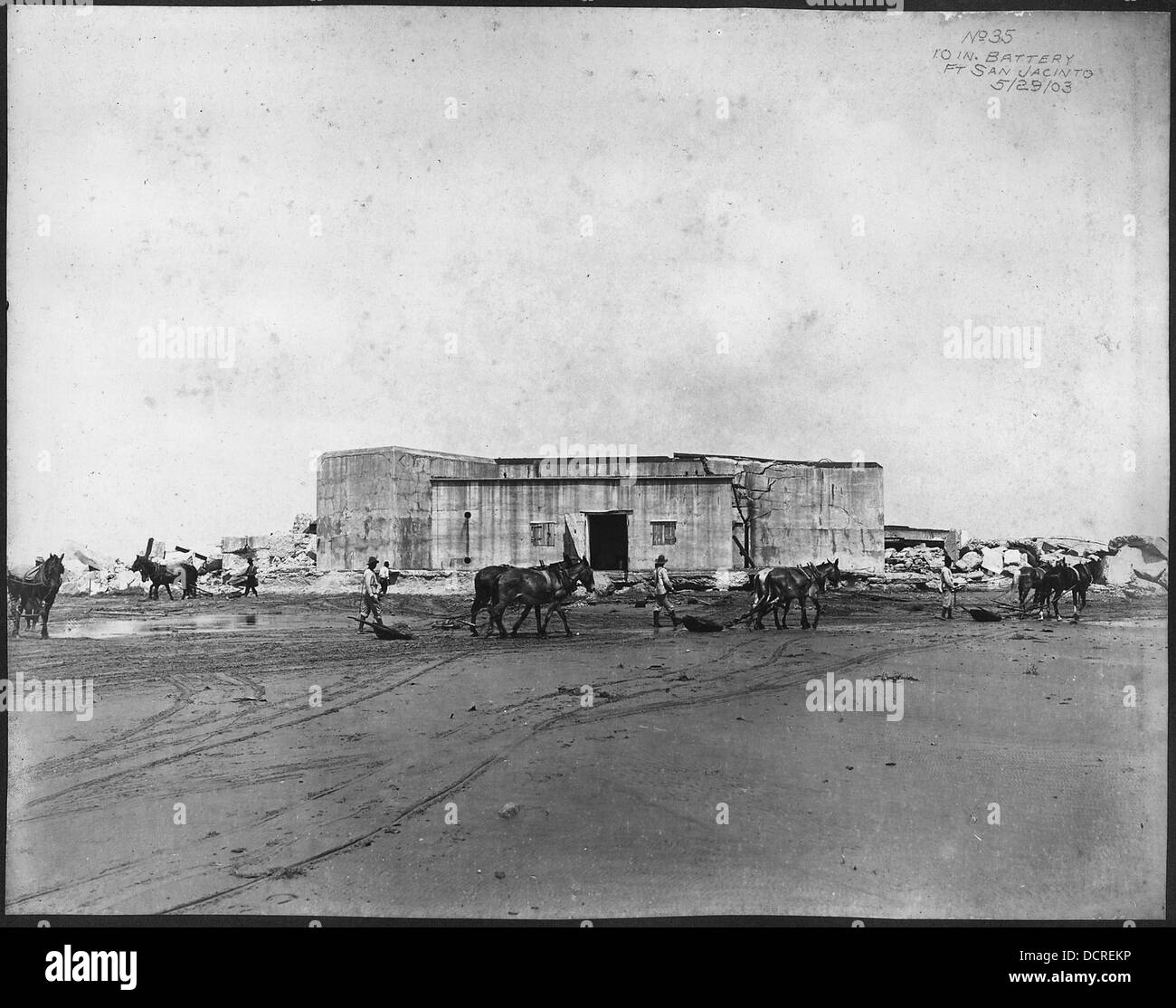 The 10-inch battery at Fort San Jacinto is shown, a coastal defense ...