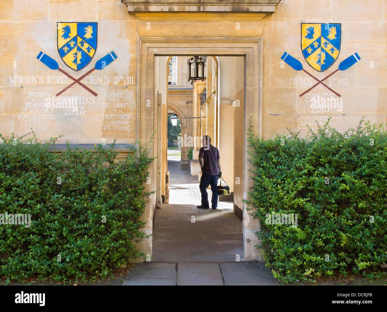 Traditional rowing graffiti in the garden quadrangle of Trinity College ...