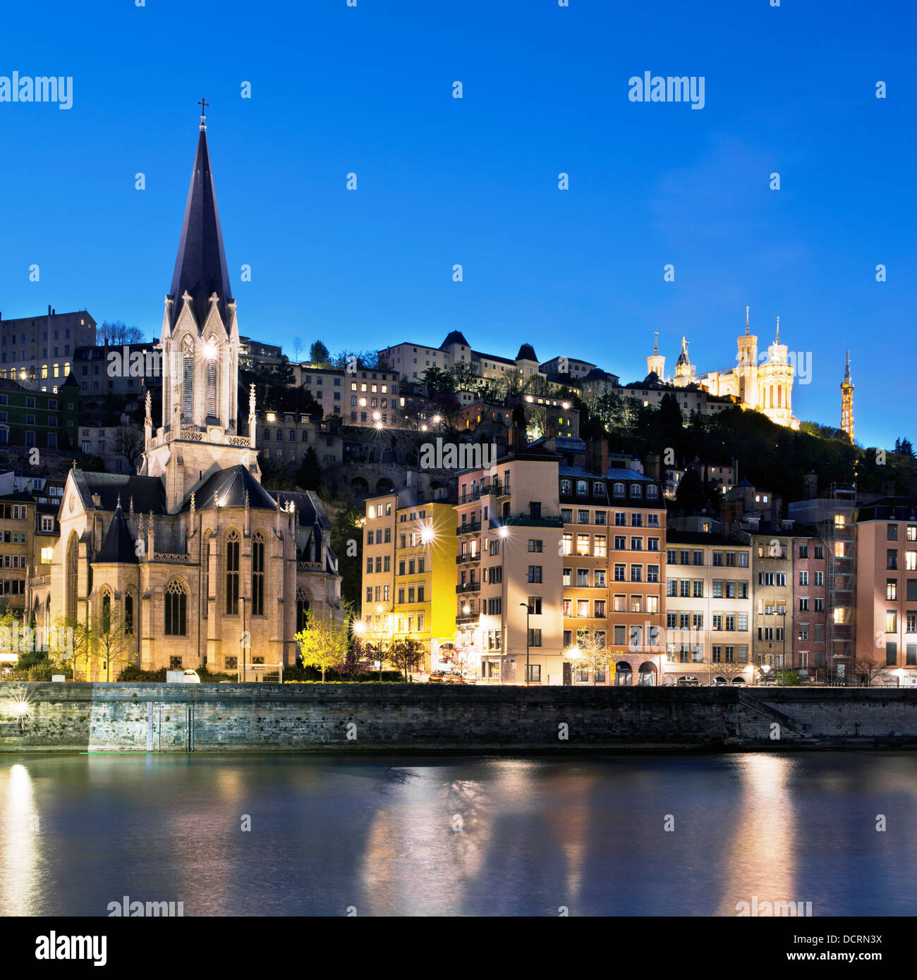 Famous view of Lyon at night Stock Photo - Alamy