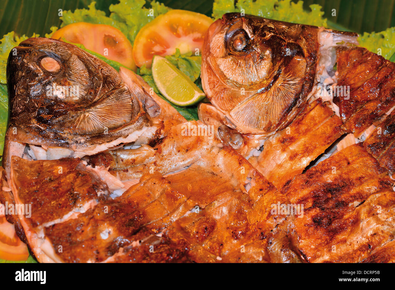 Brazil, Pantanal: Grilled Pacu-Fish (Piaractus mesopotamicus) at lunch ...