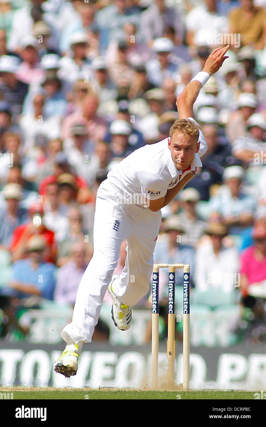 London, UK. 21st Aug, 2013. Stuart Broad bowling during day one of the 5th Investec Ashes ...